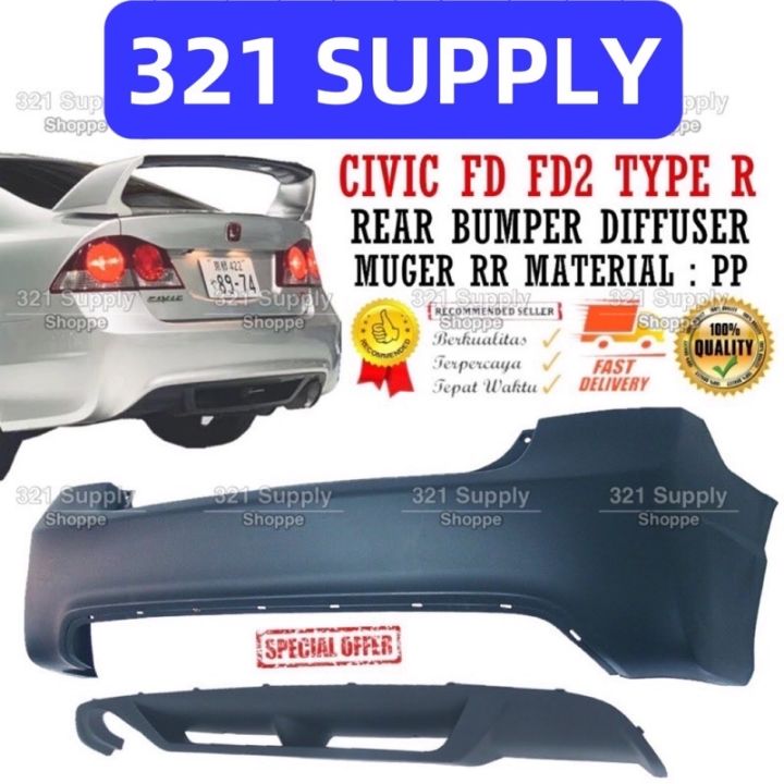 HONDA CIVIC FD / FD2 TYPE R REAR BUMPER PP + DIFFUSER OPEN BUKA OPEN ...