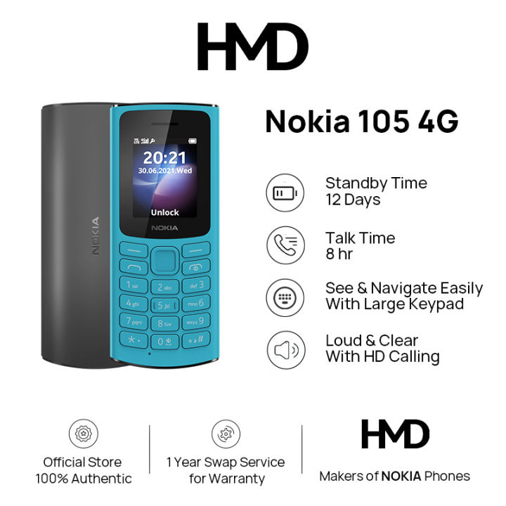 Nokia 105 4G Basic Phone 1.8 Inches 1450 mAh Dual Sim Extra Long ...