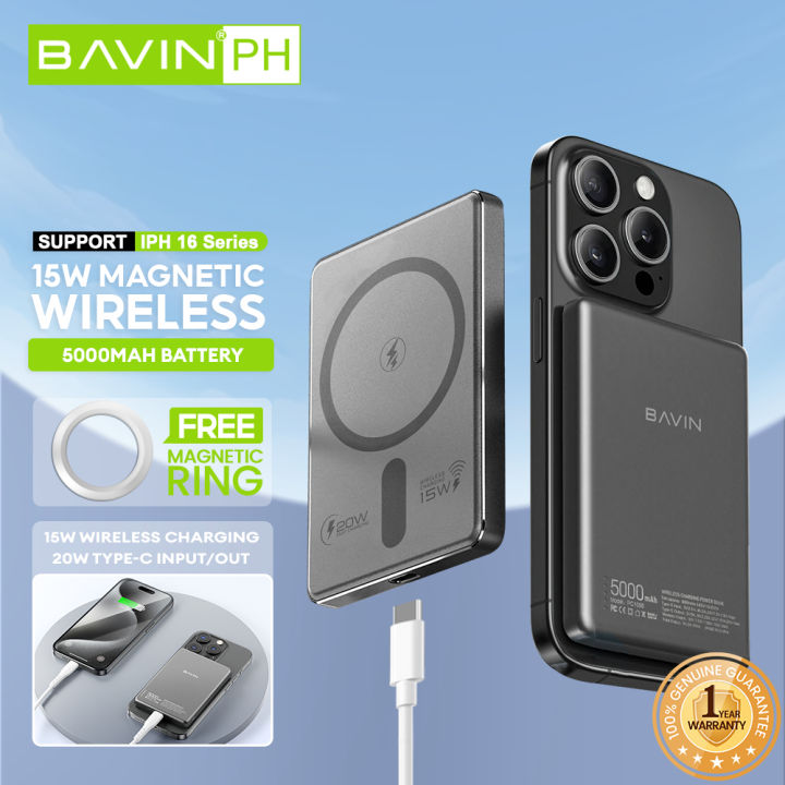 BAVIN PC1095 5000mAh Powerbank 15W Fast Charging Ultra Thin Magnetic Wireless Compatible for iPh ...