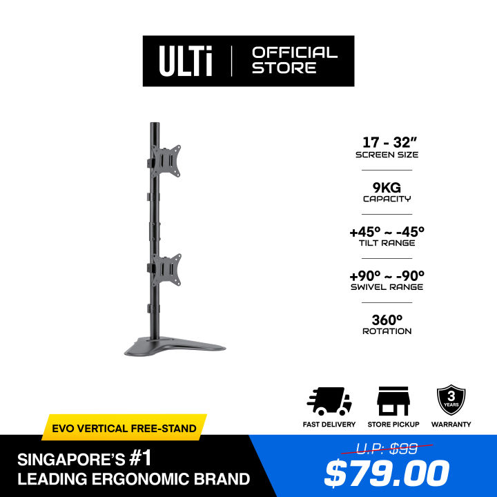ULTI Evo Vertical Dual Monitor Stand – Height Adjustable, Free Standing ...