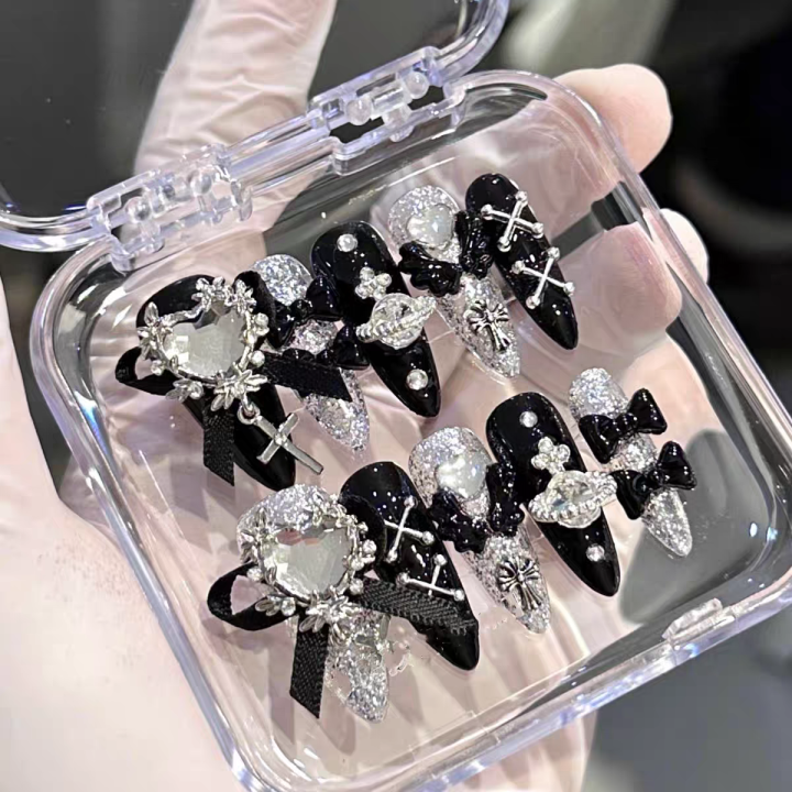 Popular press-on nails,hot girl black white two-dimensional lolita ...