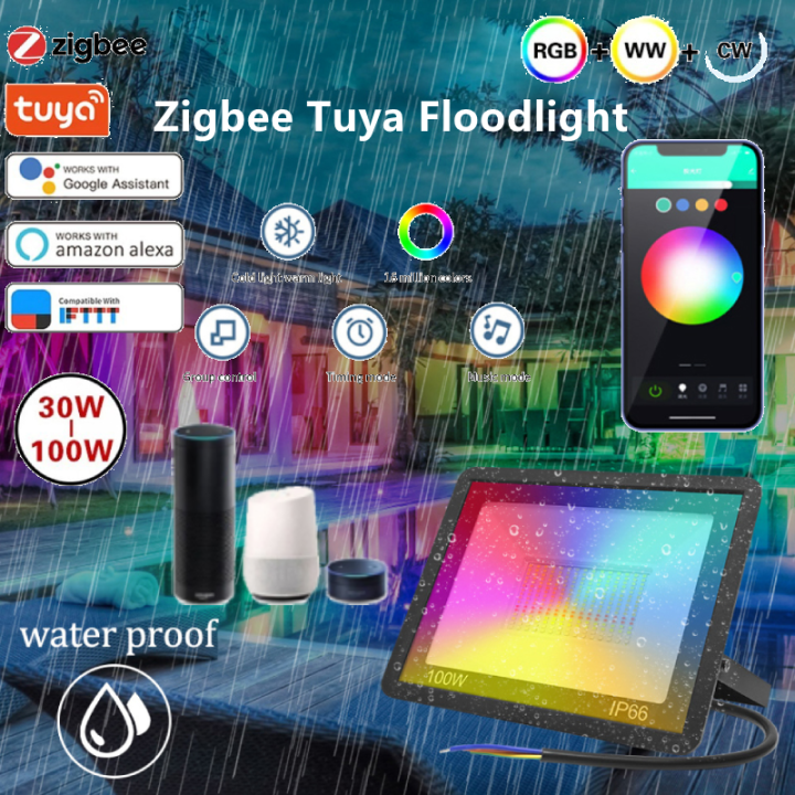 E Life Smart Store Zigbee Tuya Smart Floodlight LED Reflector กลางแจ้ง220V 30W 50W 100W RGB CW ...