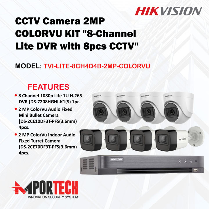 HIKVISION 2MP COLORVU KIT with 8-Channel Lite DVR and 8pcs. CCTV Camera ...
