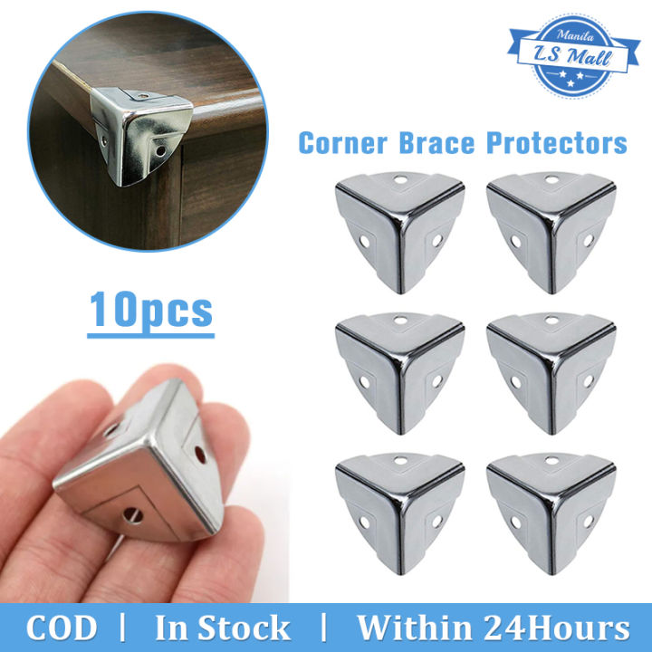 10 pcs Corner Brace Protectors Silver Metal Case Box Cabinet Corner ...