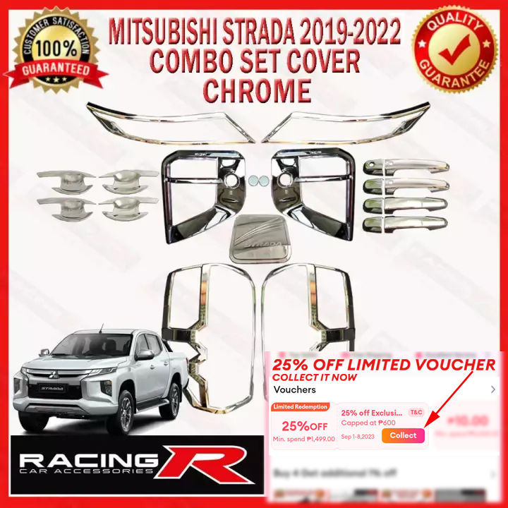 Mitsubishi Strada GLS 2019 to 2023 Combo Set Full Garnish Cover Chrome ...