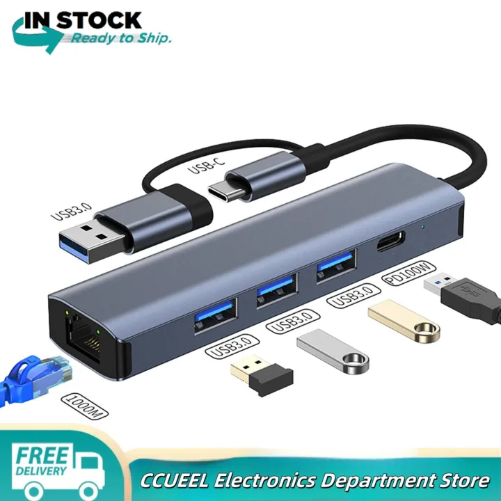 CCUEEL USB C to Ethernet Adapter USB Multiport Hub Compact Gigabit ...