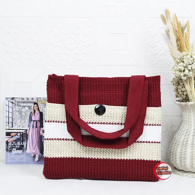 Totebag wanita Omtedcollection dua ruang multifungsi motif salur tiga ...