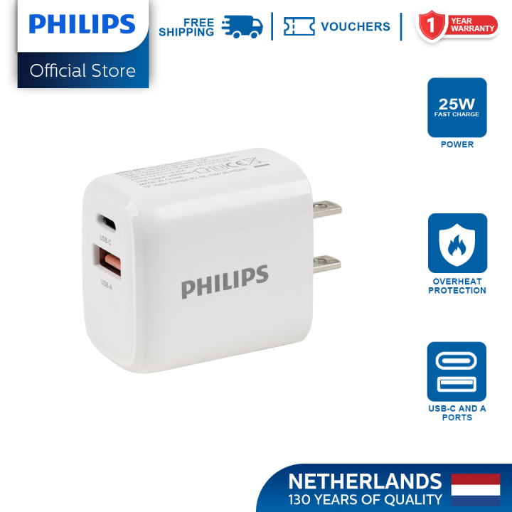 Philips 25Watts Fast Wall Charger with USB-C and USB-A Port Wall ...
