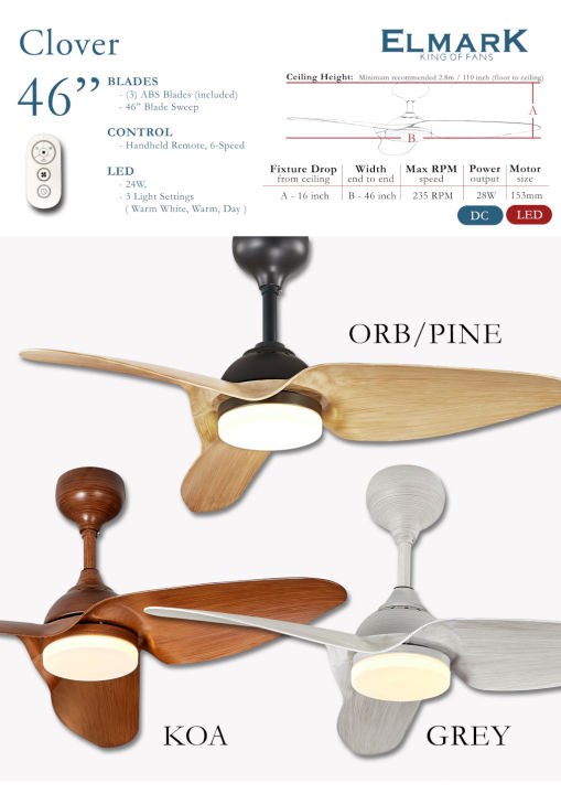 Ceiling Fan 46" Elmark DC MOTOR Clover | Lazada