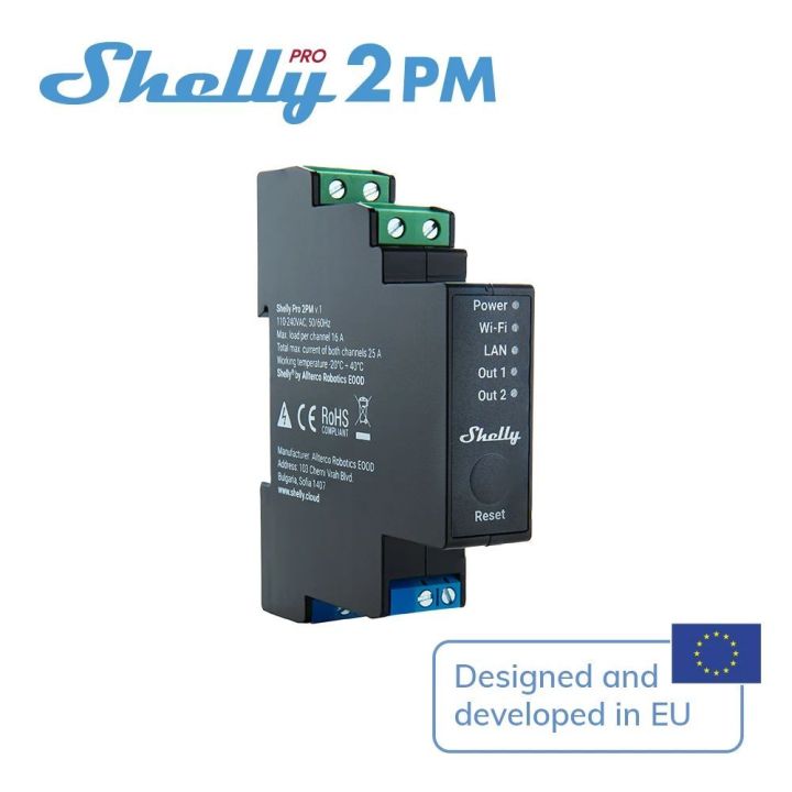 Shelly Pro 2PM 2 Channel DIN-Rail Relay Switch With Power Metering and ...