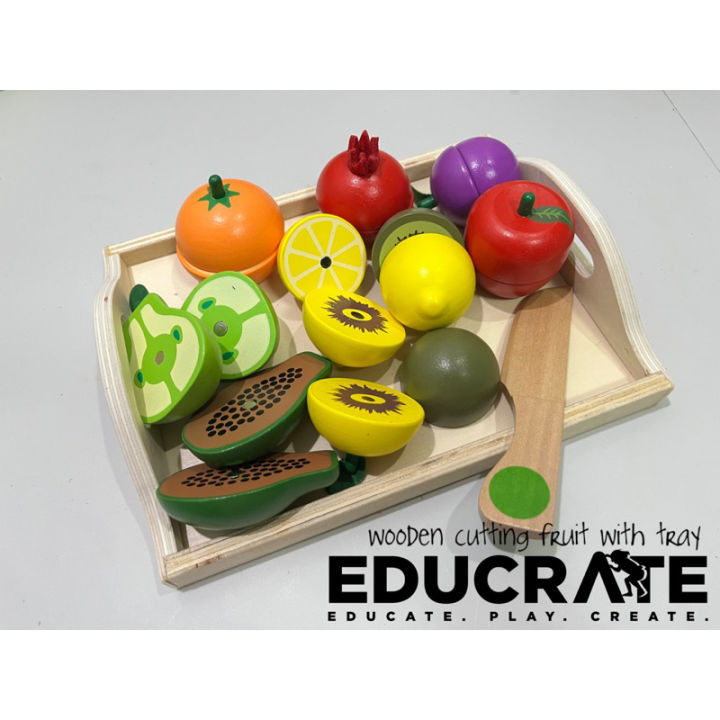 educratePH Wooden Cutting Fruit Vegetable w/ Montessori TRAY fine motor ...