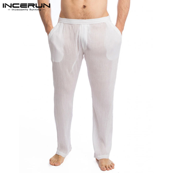 INCERUN Mens Mesh See Through Transparent Pants Casual Lounge Underwear ...