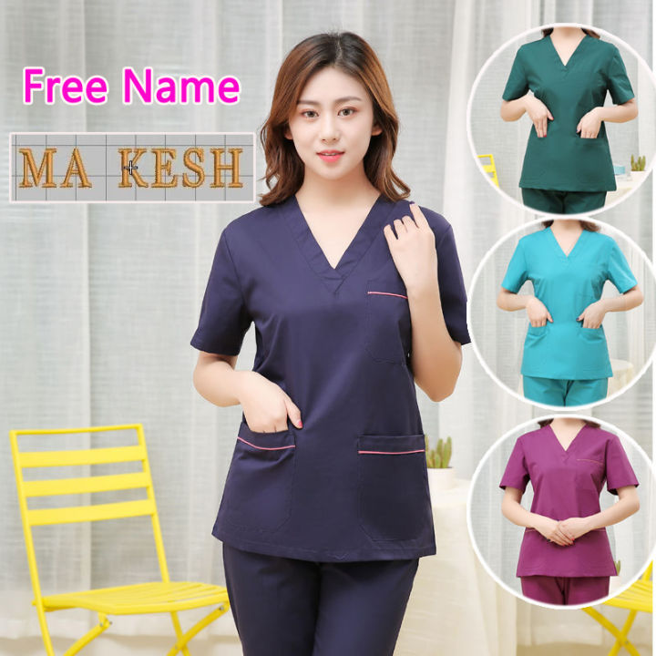 Free name S-7XL Scrub Suit Clothes medical suits for women Short Sleeve ...