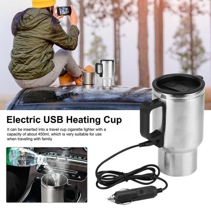12V USB kettle Stainless Steel Inner Tank Electric Car Hot 450ml ...