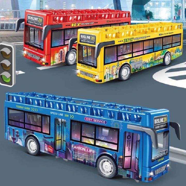 Double-decker bus model toy car with openable doors and light and sound ...