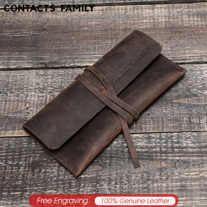 CONTACTS FAMILY Retro Leather Roll Pencil Cases Leather Pen Bag Pouch ...