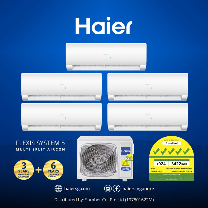 Haier Flexis 5 Ticks System 5 Multi Split Aircon AS25 x 4 + AS71 x 1 ...
