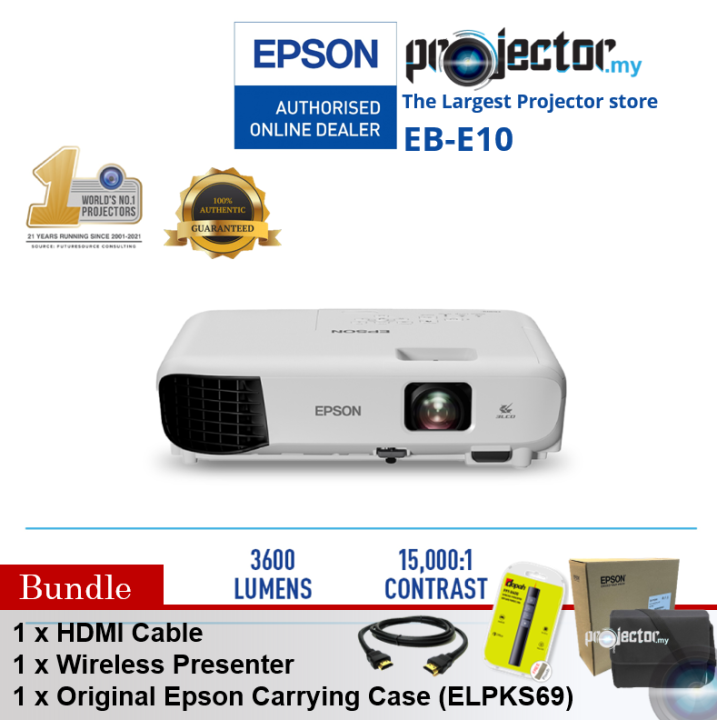EPSON EB-E10 XGA 3600 LUMENS 3LCD PROJECTOR, HDMI Cable, Original Carrying Case, Wireless ...
