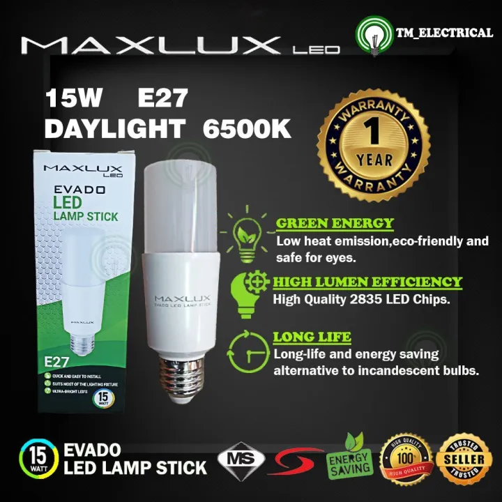 LED STICK BULB MAXLUX LED EVADO LED LAMP STICK 15W E27 DAYLIGHT 6500K ...
