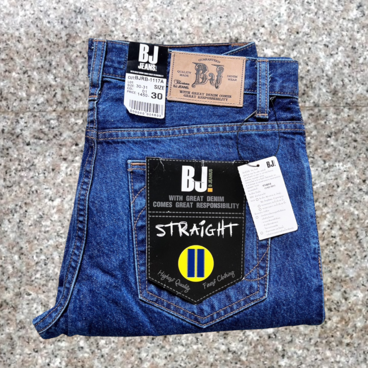 BJ Jeans ยีนส์ชาย ขากระบอกธรรมดา เอวสูง เป้าซิป ผ้าไม่ยืด สียีนส์ฟอก ...