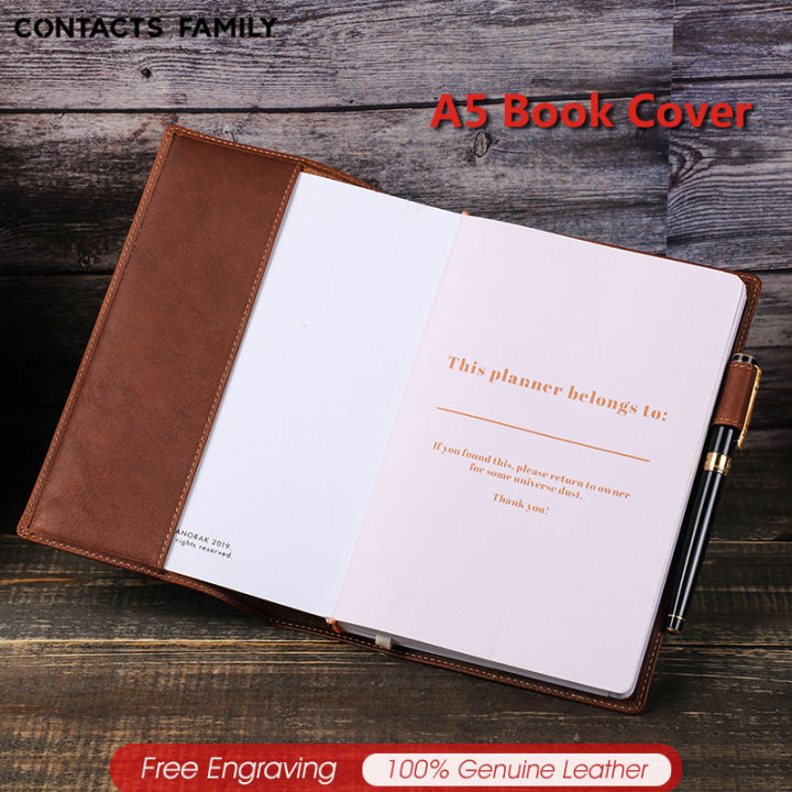 CONTACT'S Retro Genuine Leather Book Cover Sleeve Protector with Pen ...