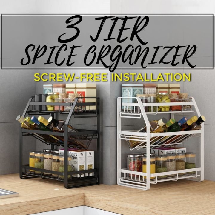 Seasoning Rack Shelf 3 Tier Spice Racks Kitchen Rack Screw Free ...