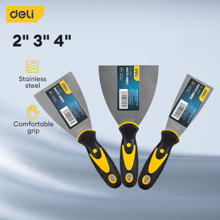 Deli Putty Trowel Scraper 2“ 3" 4" Stainless Scraper RUBBER Handle ...