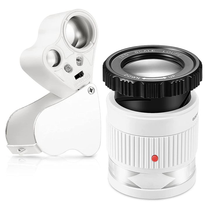 2Pcs Loupe Magnifier,30X 60X Illuminated Loupe Magnifier with LED Light ...