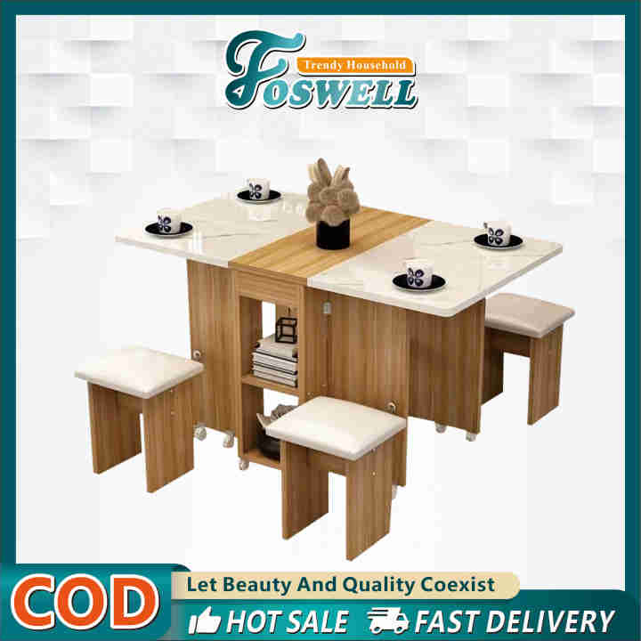 FOSWELL Dining Table Foldable Dining Table Movable Table And Chair ...