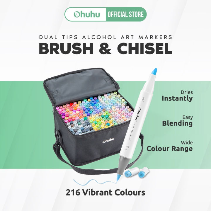 Ohuhu Set Penuh Dwi ua Penanda Seni - (216/320 Warna + 1 Pengisar ...