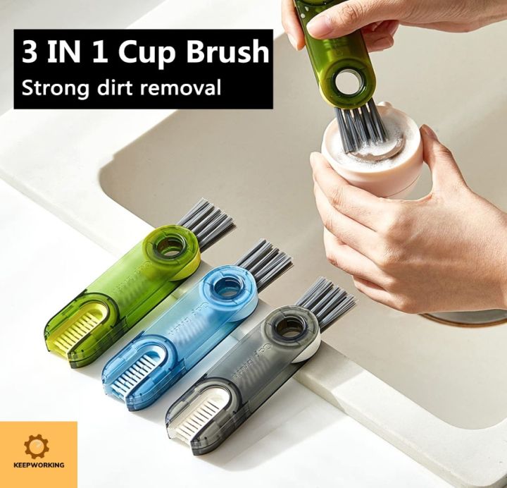 Keep Working Brush Insulation Crevice Cup Cleaning Tools Small Brush Bottle Cleaner 3 IN 1 Cup ...