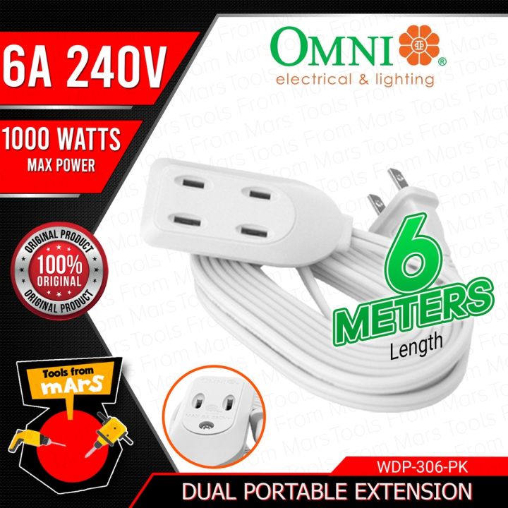 Omni Dual Portable Extension Cord Set 6 Meter Wire Wdp 306 •tfm• Lazada Ph