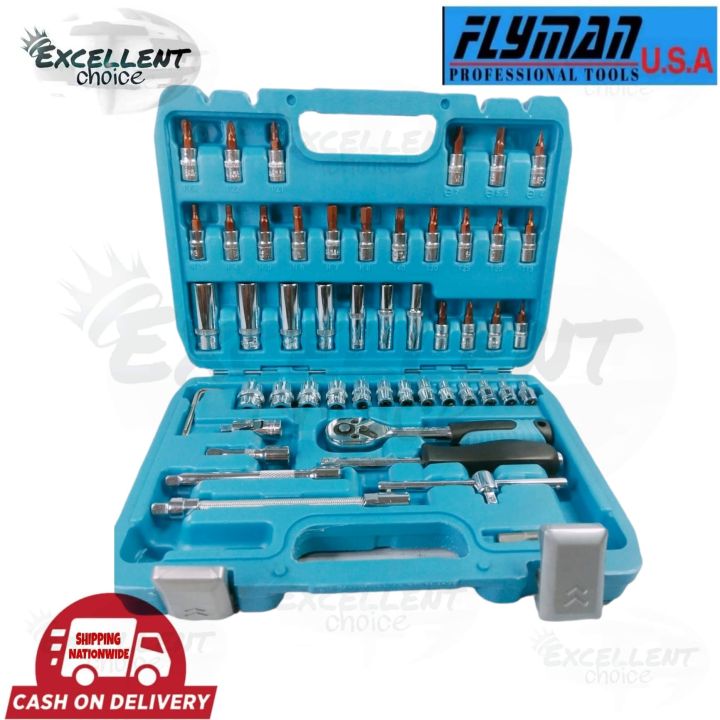 Flyman USA 53 Pcs. Socket Wrench Set 1/4 Drive 6 Point (Hex Type ...