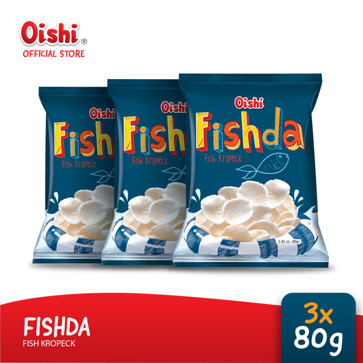 Oishi Fishda 80g x 3 [Fish-flavored Kropeck | Fish Chips | Seafood | Balanced Taste | Light ...