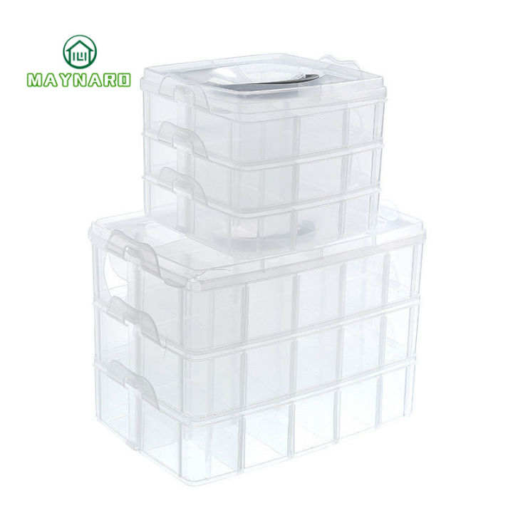 3-Tier Transparent Adjustable Stackable Compartment Slot Plastic ...