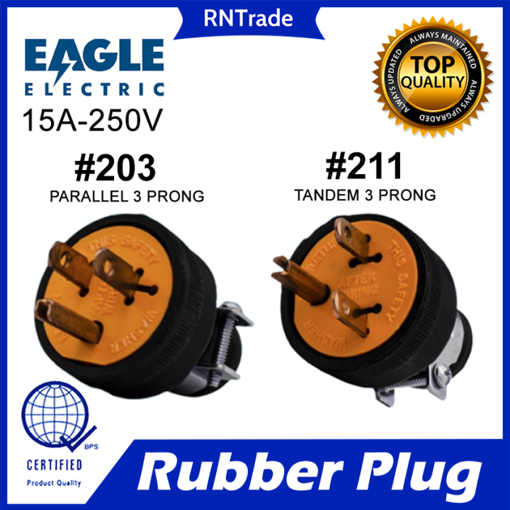 EAGLE ELECTRIC Rubber Plug Male Plug with Cord Clamp 15A 125V 250V ...