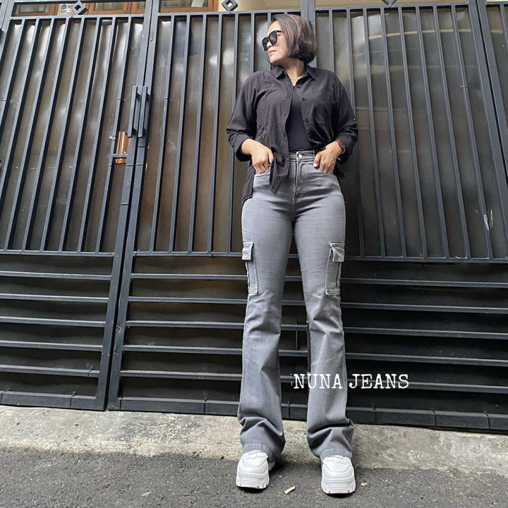 NUNA JEANS - Celana HW Cutbray Cargo Wanita - Linna HW Cutbray Jeans Import - Bahan Jeans ...