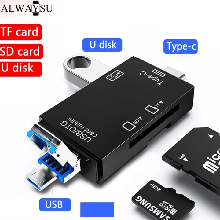 6 In 1 SD Card Reader USB C USB 2.0 TF/Mirco SD Smart Memory Card ...