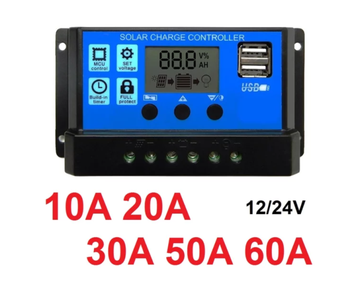 Solar Charge Controller LCD LED Display Solar Cell PWM 12V 24V 10A 20A 30A USB Panel Tenaga ...