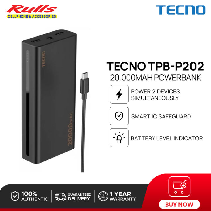 TECNO TPB-P202 20,000mAh Powerbank | Smart IC Safeguard | Battery Level ...