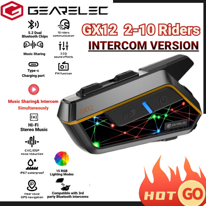 Gearelec Gx12 Motorcycle Helmet Intercom Headset For Music Sharing
