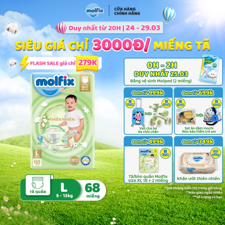 Tã quần Molfix Thiên nhiên Ultra L (9kg 13kg) Gói 68 miếng | Lazada.vn