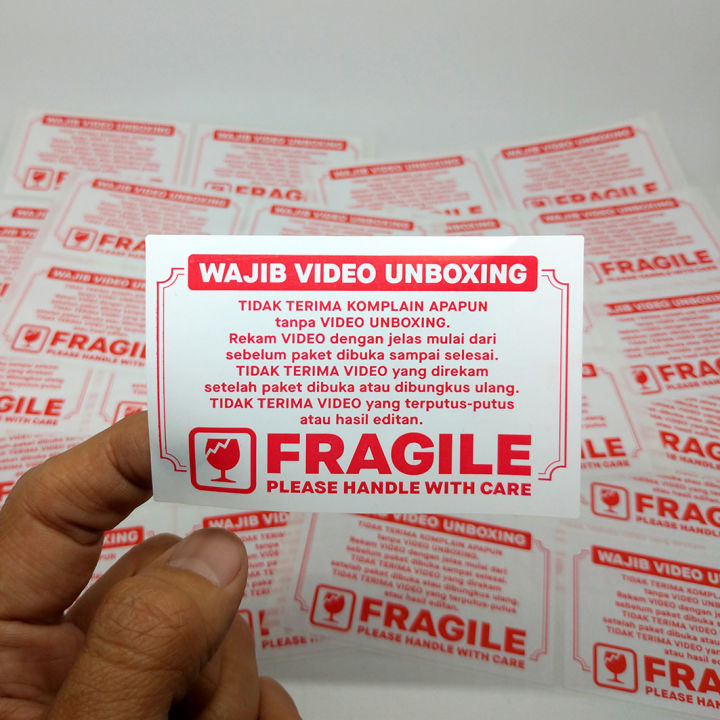 Label Sticker Fragile Stiker Wajib Video Unboxing 5 x 8 cm (1 Pack isi 100 pcs) | Lazada Indonesia