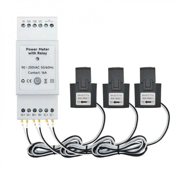 Tuya Smart WiFi Bidirectional 3 Phase Energy Meter 3 Way with 80A Clamp Din Rail App Monitor ...