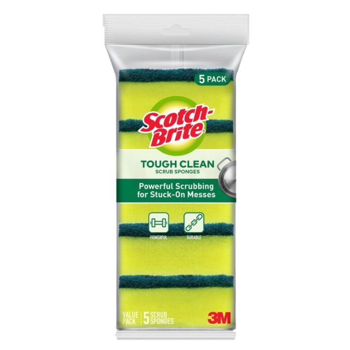 3M Scotch Brite Tough Clean Scrub Sponge 5pcs (1pack) | Lazada