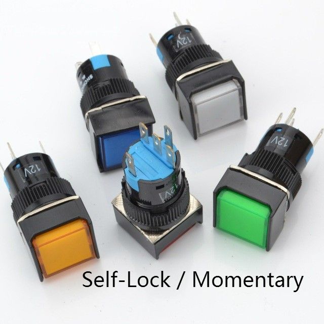 1 Pcs 5v /12V /220v Self-Lock / Momentary 16mm Push Button Switch LED ...