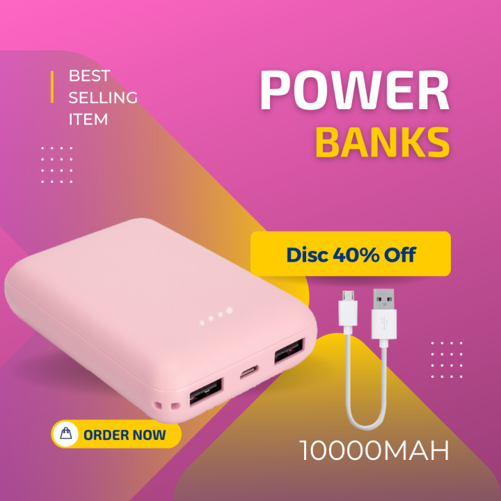 PINK Power bank Portable 10000MAH Micro USB mAh Mini cute Slim 5V/2A ...