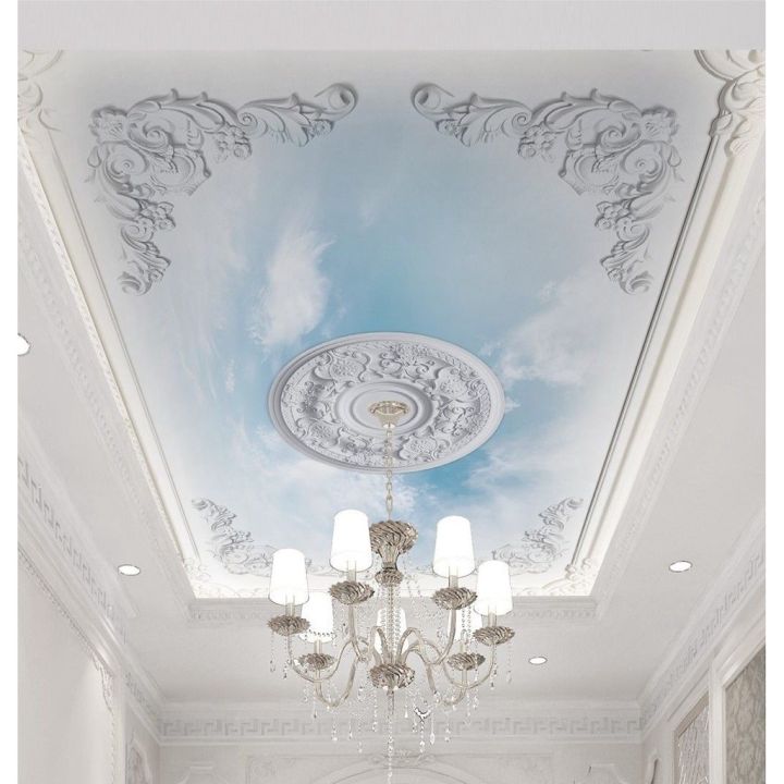 Custom 3D European pattern plaster relief ceiling wallpaper fresco ...