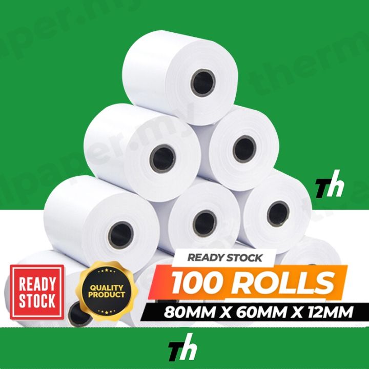 80mm x 60mm x 12mm (100 Roll/Box) Thermal Receipt Paper Roll/Resit ...