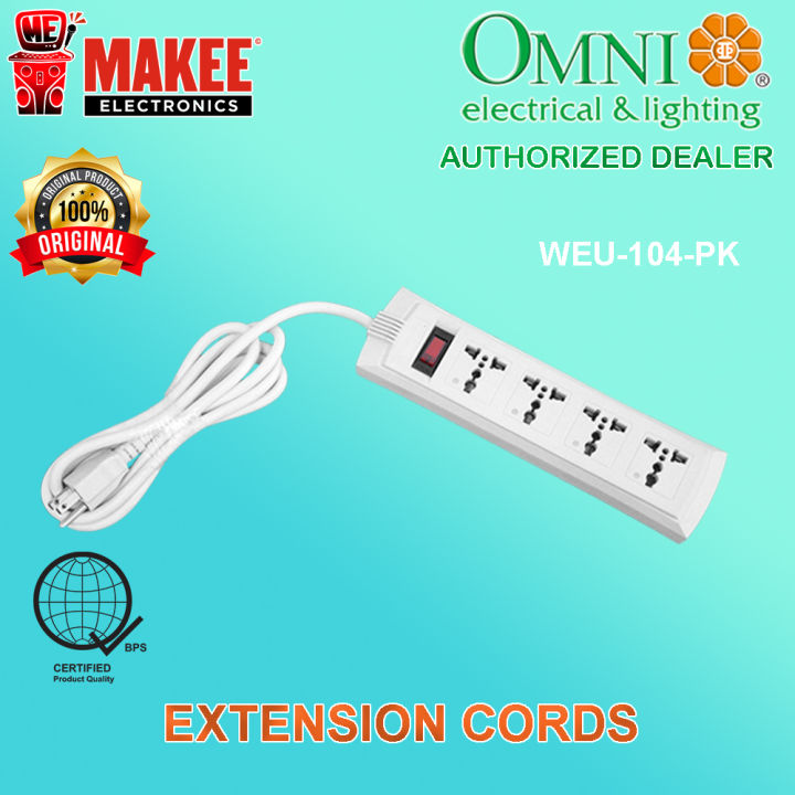 OMNI WEU-104-PK Universal Outlet Extension Cord 4-Gang with Switch 1.83 ...
